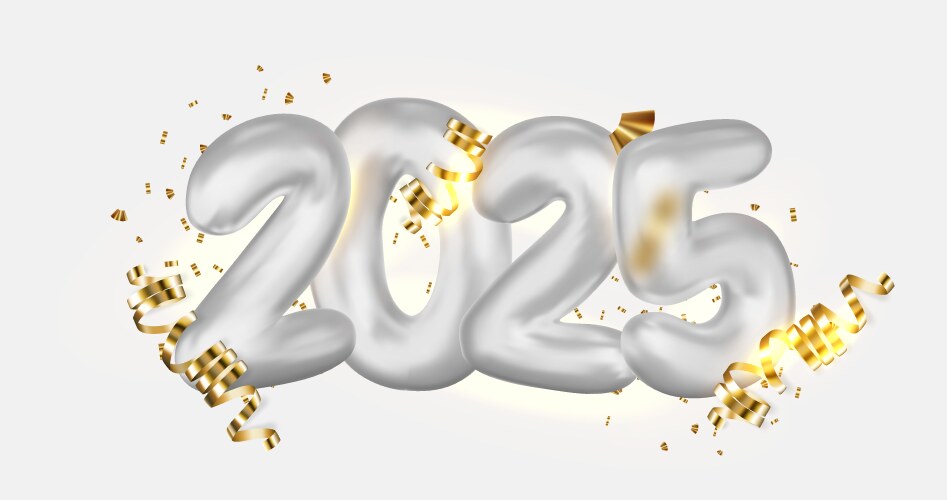 Realistic 2025 golden numbers and festive confetti
