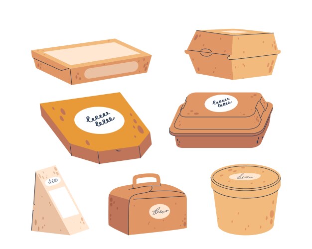 Disposable paper packages boxes and bags eco Vector Image