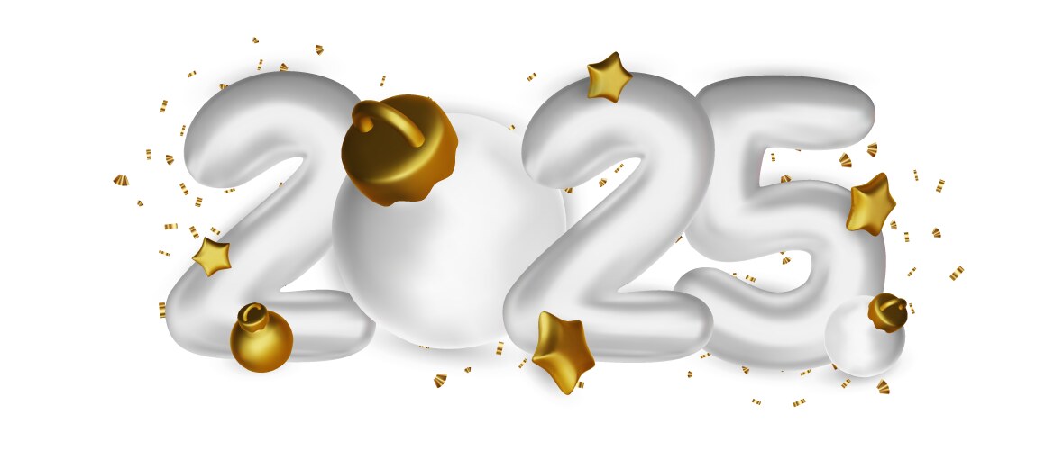Realistic 2025 golden numbers and festive confetti