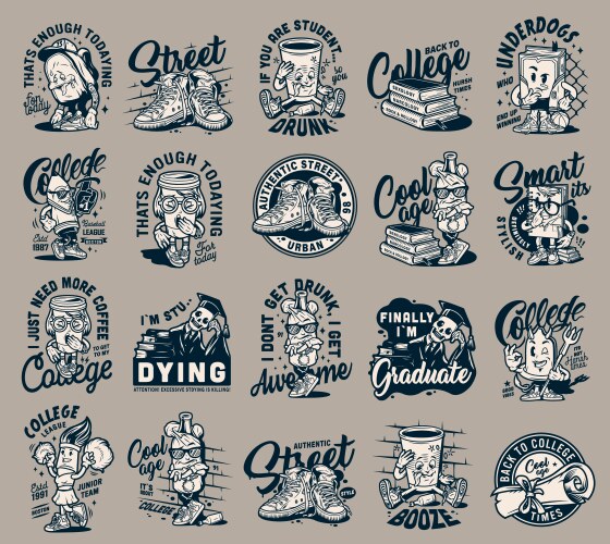 Vintage monochrome college logos Royalty Free Vector Image