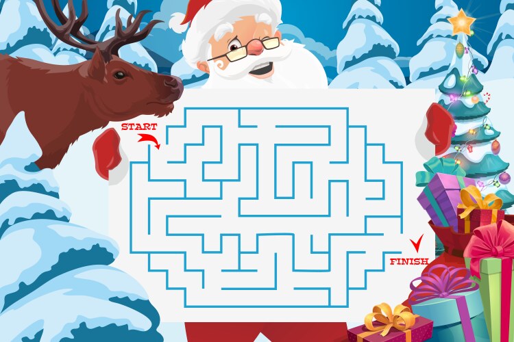 Kids find differences christmas maze with santa Vector Image