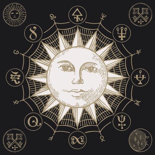 Hand drawn sun and crescent moon esoteric signs Vector Image
