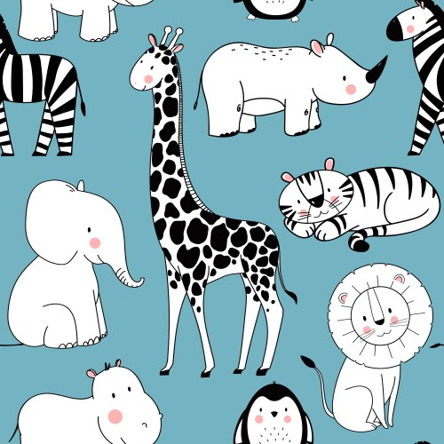 Safari animals watercolor pattern Royalty Free Vector Image