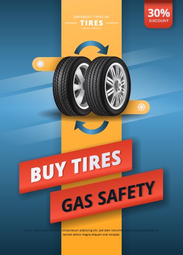 Realistic car tires ad poster Royalty Free Vector Image