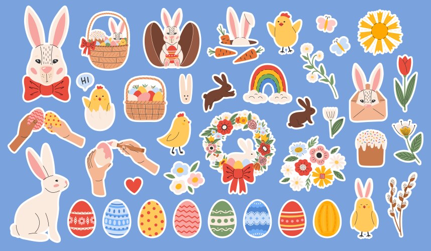 Easter sticker pack spring collection Royalty Free Vector