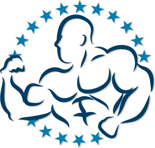 Fitness emblem with bodybuilder hand Royalty Free Vector