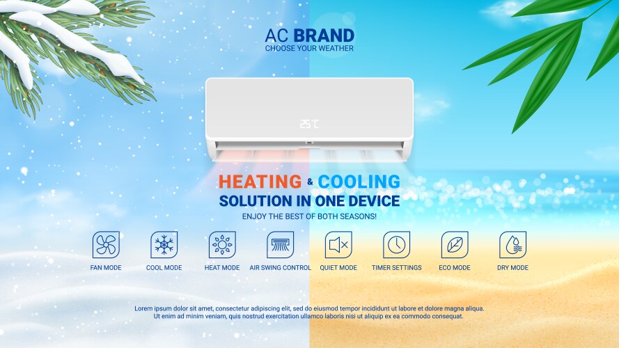 Air conditioner ad template realistic Royalty Free Vector