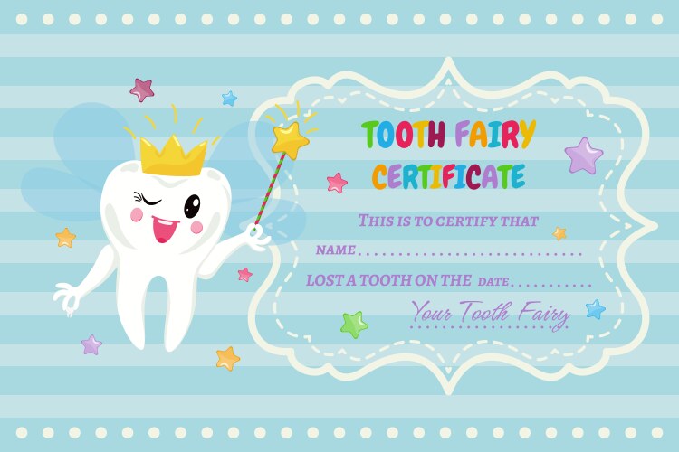 Children tooth fairy certificate Royalty Free Vector Image