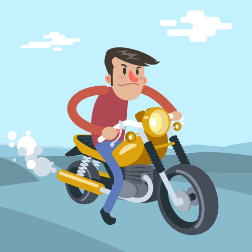 A young man ride new motorbike smiling Royalty Free Vector