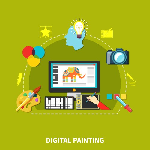 Designer workplace desktop with tools Royalty Free Vector