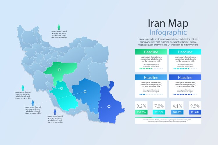 Flat design iran map infographics Royalty Free Vector Image