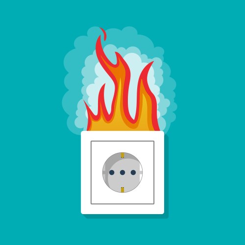 Socket and plug on fire from overload Royalty Free Vector