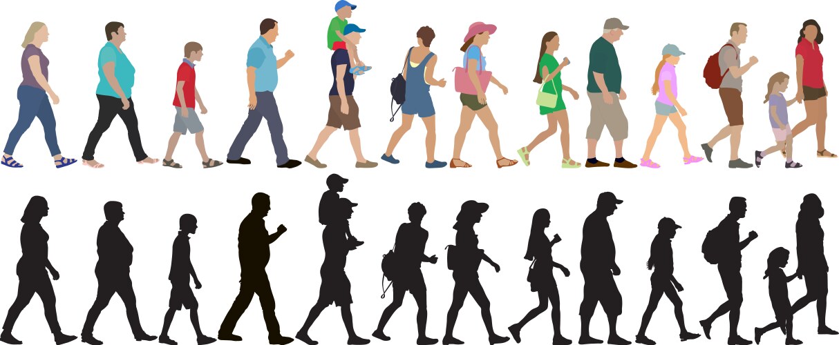 Cartoon People Walking Vector Images (over 45,000)