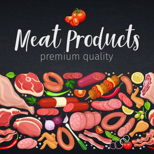 Seamless border template meat products Royalty Free Vector