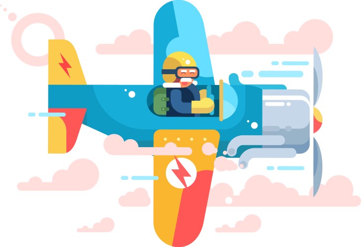 Pilot and jet plane on white background Royalty Free Vector