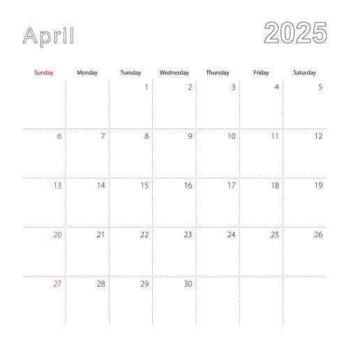 Simple wall calendar for april 2025 with dotted Vector Image