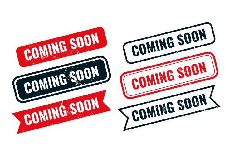 Coming soon promo banners stickers and tag labels Vector Image