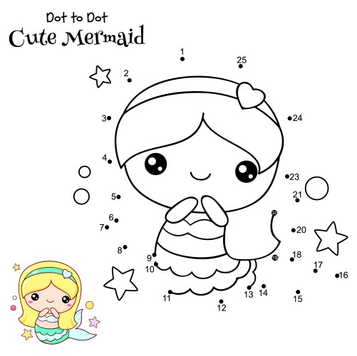 Connect the dots and draw cute mermaid dot Vector Image