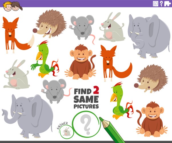 Find same picture game cartoon Royalty Free Vector Image