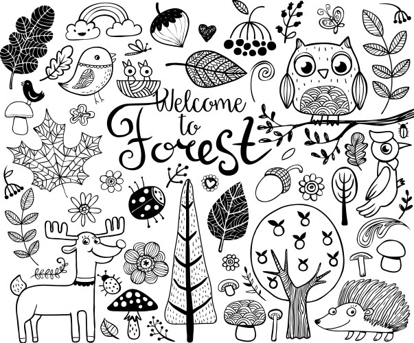 Doodle forest animals Royalty Free Vector Image