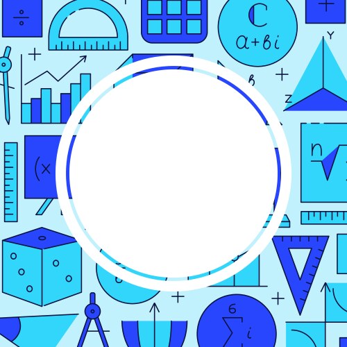 Round banner with math symbols and instruments Vector Image
