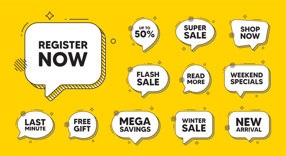 Register now tag free registration offer Vector Image