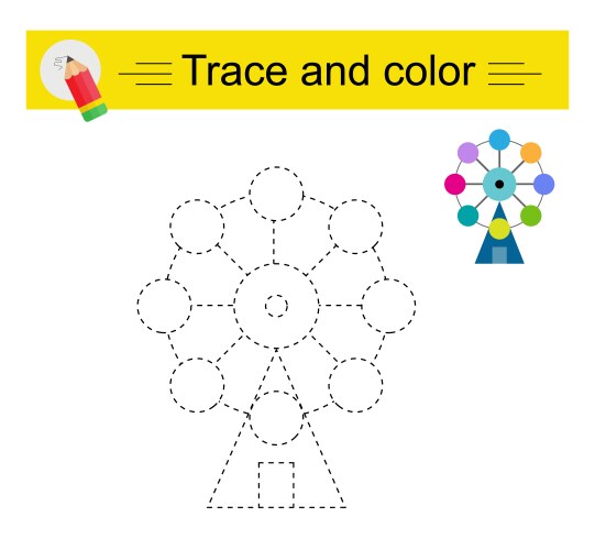 Trace and color for children preschool worksheet Vector Image