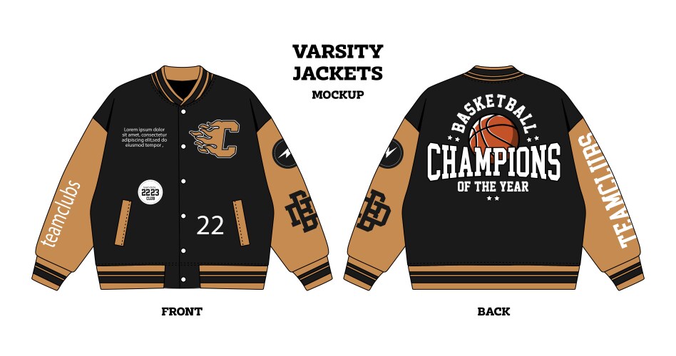 Varsity jacket sketch mockup brown black Vector Image