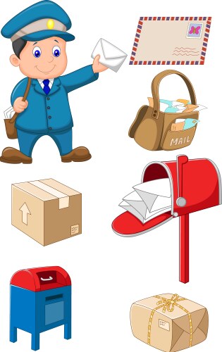 Cartoon postman holding mail and bag Royalty Free Vector