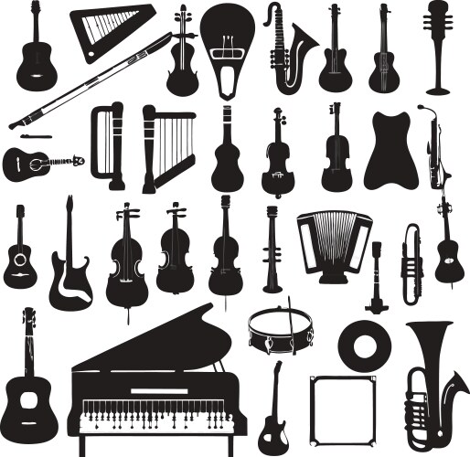 Collection of musical instruments silhouettes Vector Image