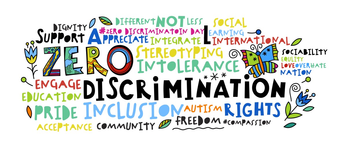 Zero discrimination day word cloud respect Vector Image