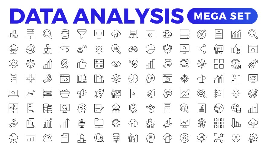 Data analytics icon set big analysis Royalty Free Vector