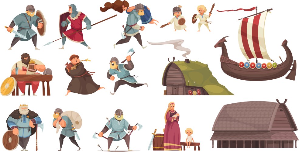 Cartoon vikings set Royalty Free Vector Image - VectorStock