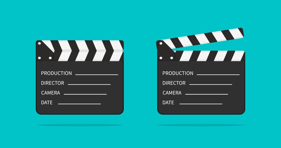 Hands holding film slate cartoon Royalty Free Vector Image