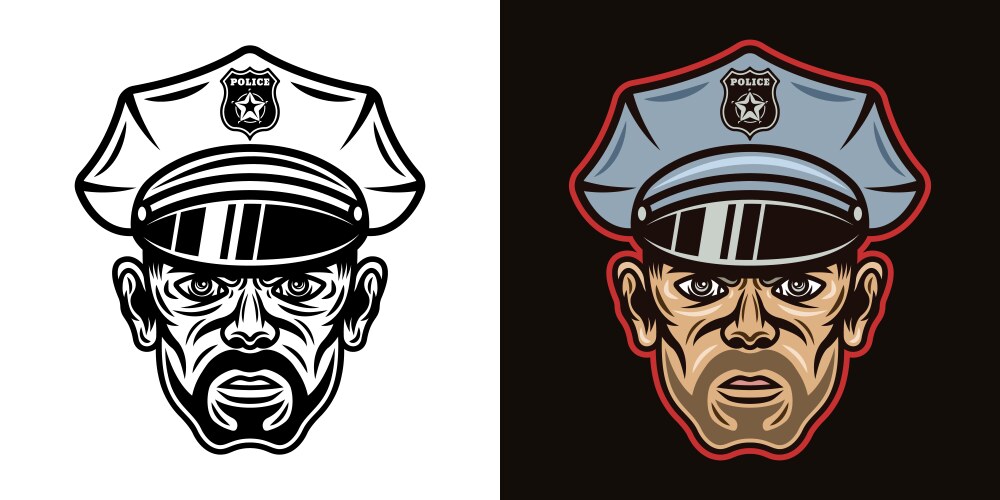 Policeman head with bristle in hat Royalty Free Vector Image