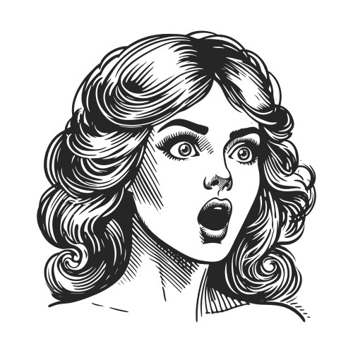 Shocked woman expression retro art style Vector Image