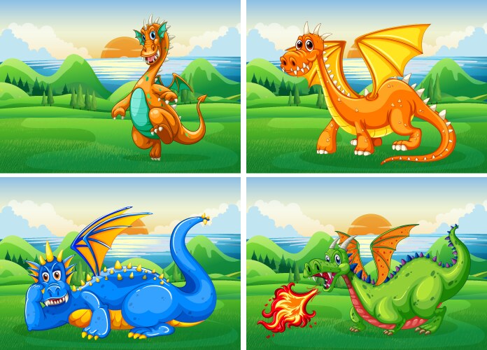 Dragon family scene Royalty Free Vector Image - VectorStock