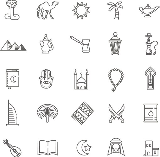 Set of monochrome icons with arabic alphabet Vector Image