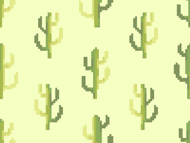 Seamless pattern with cacti in pixel art style Vector Image