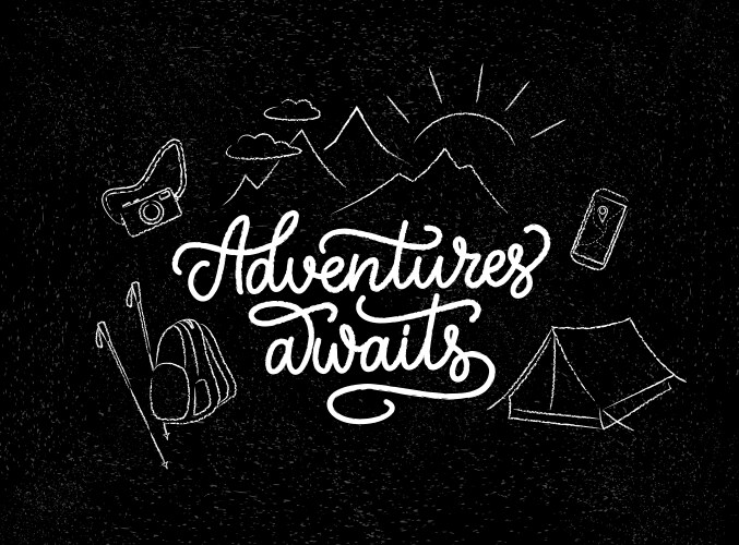 Adventure awaits lettering with dog Royalty Free Vector