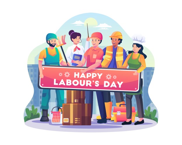 Labor workers in different professions are having Vector Image