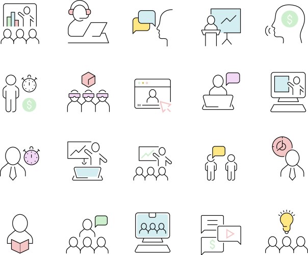 Business people training icons Royalty Free Vector Image