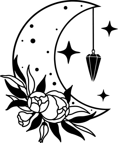 Magic black moon with stars and crystals on white Vector Image