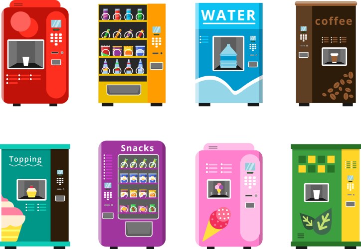 Cartoon vending machine set Royalty Free Vector Image
