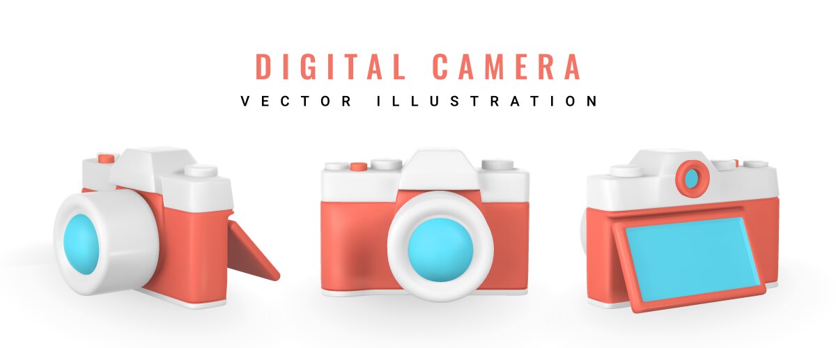 Cute cartoon photo camera realistic 3d Royalty Free Vector