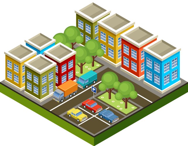 Isometric 3d of the city quarter Royalty Free Vector Image