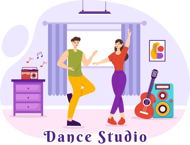 Dance studio with dancing couples performing Vector Image