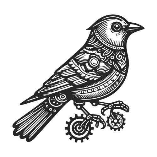 Mechanical bird engraving Royalty Free Vector Image