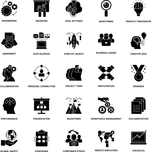 Project management icons black set Royalty Free Vector Image