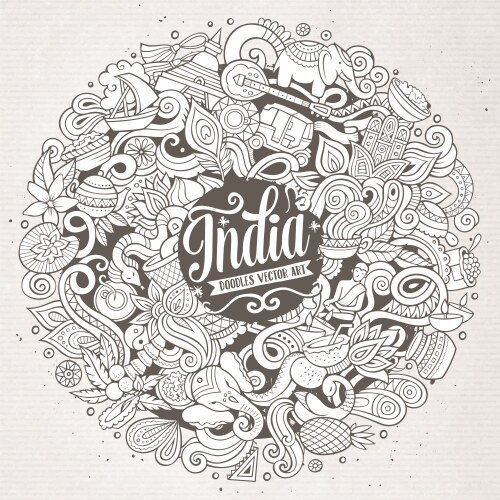 Cartoon cute doodles hand drawn india Royalty Free Vector